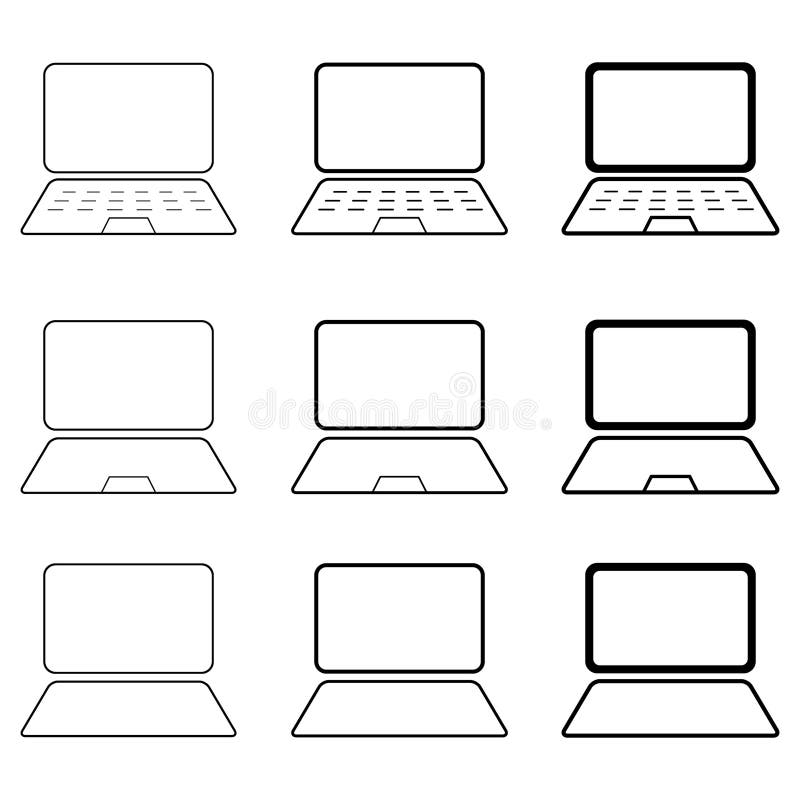 Set of Laptop Flat Web Icon, Notebook Computer Technology Symbol ...