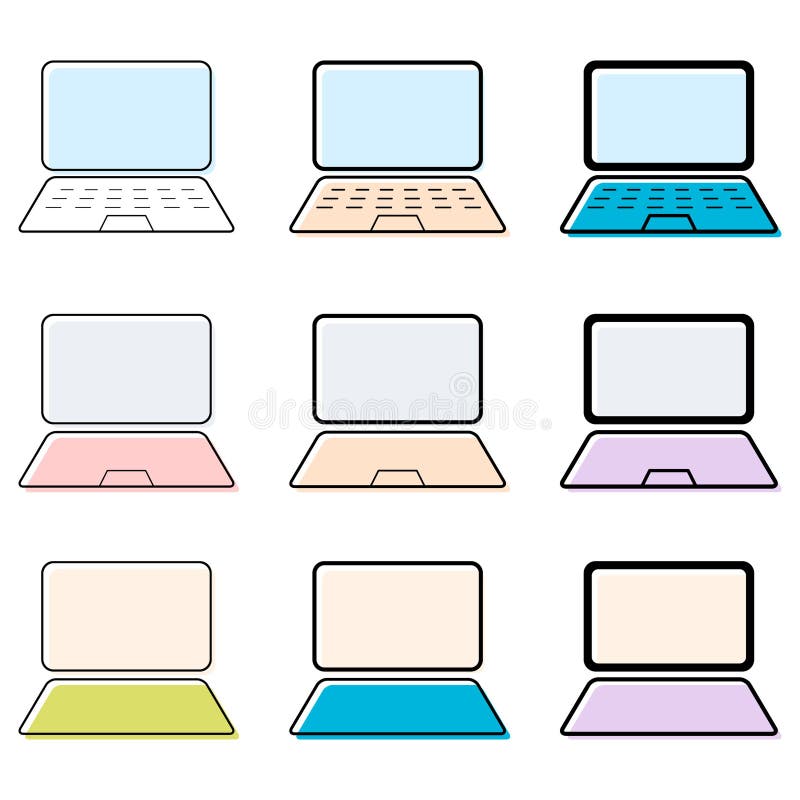 Set of Laptop Flat Web Icon, Notebook Computer Technology Symbol ...