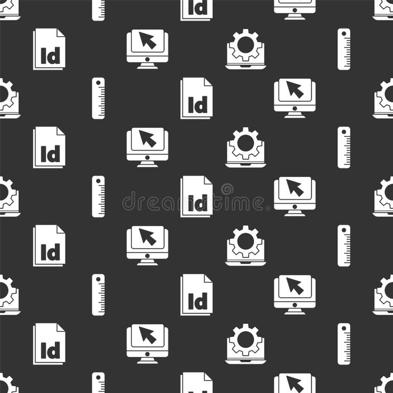 Set Laptop and Gear, Ruler, ID File Document and Computer Monitor and ...