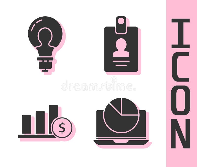 Set Laptop with Graph Chart, Light Bulb with Concept of Idea, Pie Chart ...