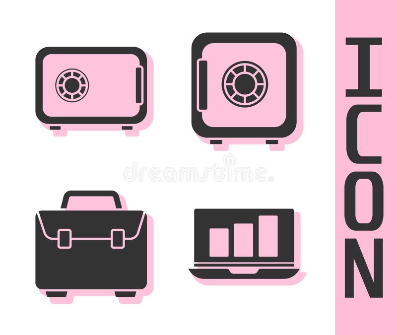 Set Laptop with Graph Chart, Safe, Briefcase and Safe Icon. Vector ... Set Laptop with Graph Chart, Safe, Briefcase and Safe Icon. Vector ...