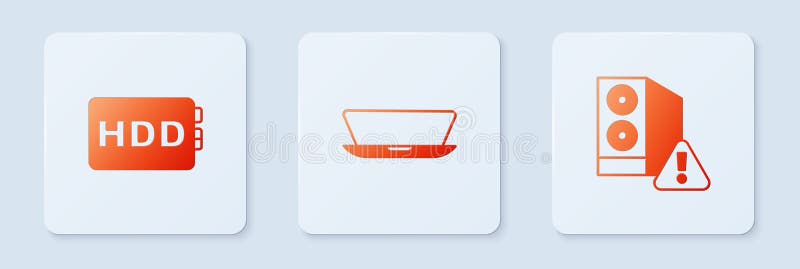 Set Laptop, Hard Disk Drive HDD and Case of Computer. White Square ...