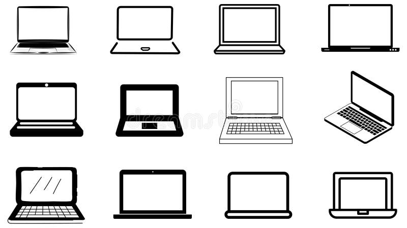 Laptop Icons - Different Angles and Sizes of Laptop Screens in Black on ...