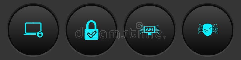 Set Laptop and Lock, Lock Check Mark, Computer Api Interface and Cyber ... Set Laptop and Lock, Lock Check Mark, Computer Api Interface and Cyber ...