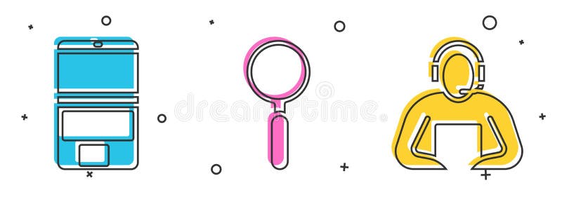 Set Laptop, Magnifying Glass and Student Icon. Vector Stock Vector ...
