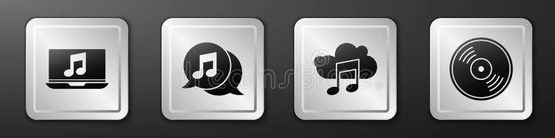 Set Laptop with Music Note, Musical Note in Speech Bubble, Music ...