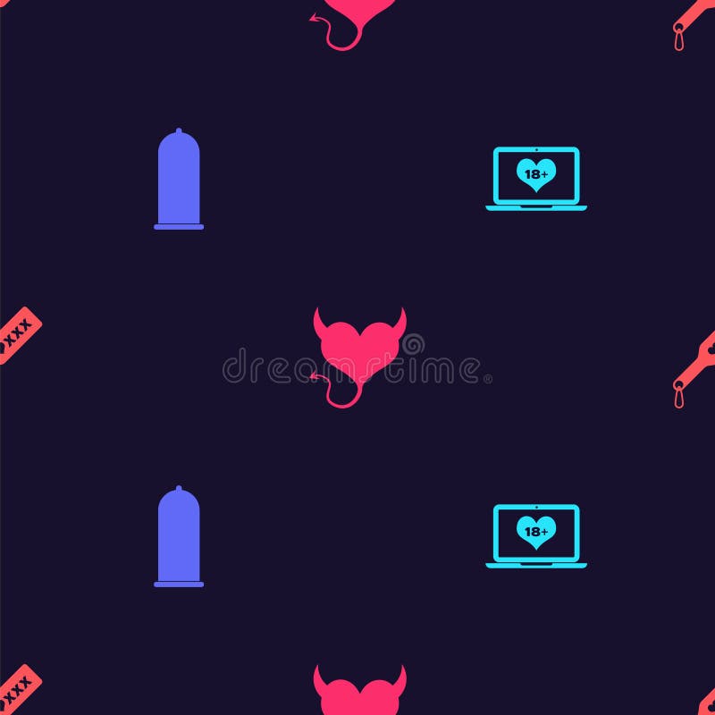 Set Laptop With 18 Plus Content Condom Safe Sex Devil Heart Horns And