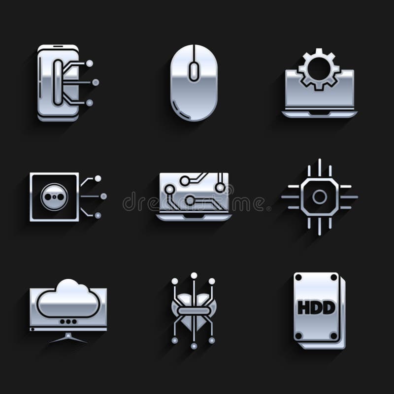 Set Laptop, Processor, Hard Disk Drive HDD, Computer Monitor Screen ...