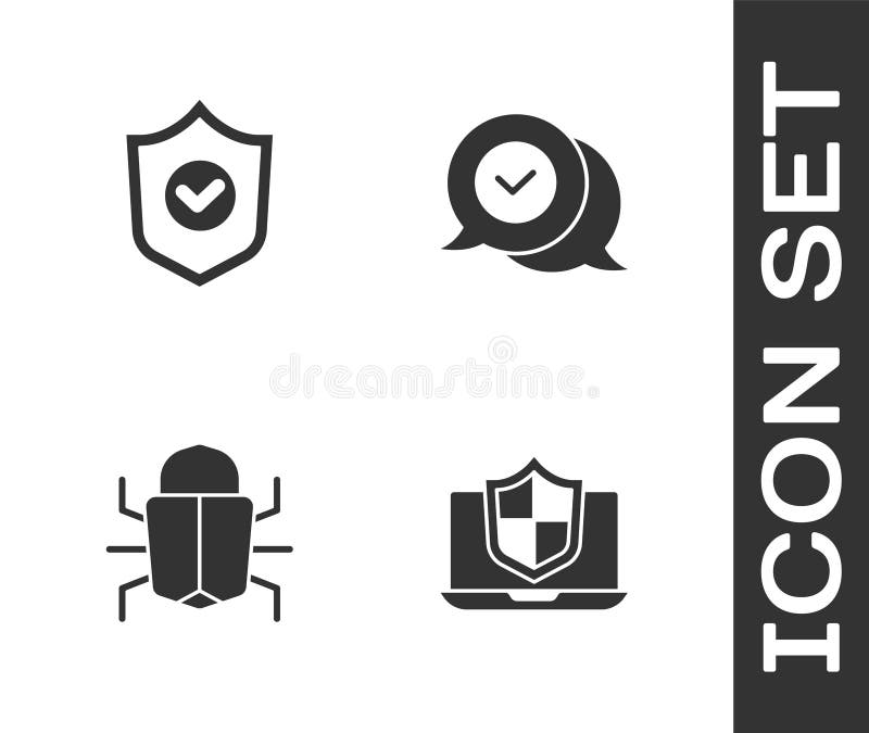 Set Laptop Protected with Shield, Shield Check Mark, System Bug and ... Set Laptop Protected with Shield, Shield Check Mark, System Bug and ...