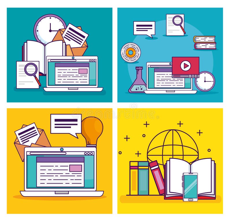 Set Laptop Technology with Elearning Document Education Stock Vector ...