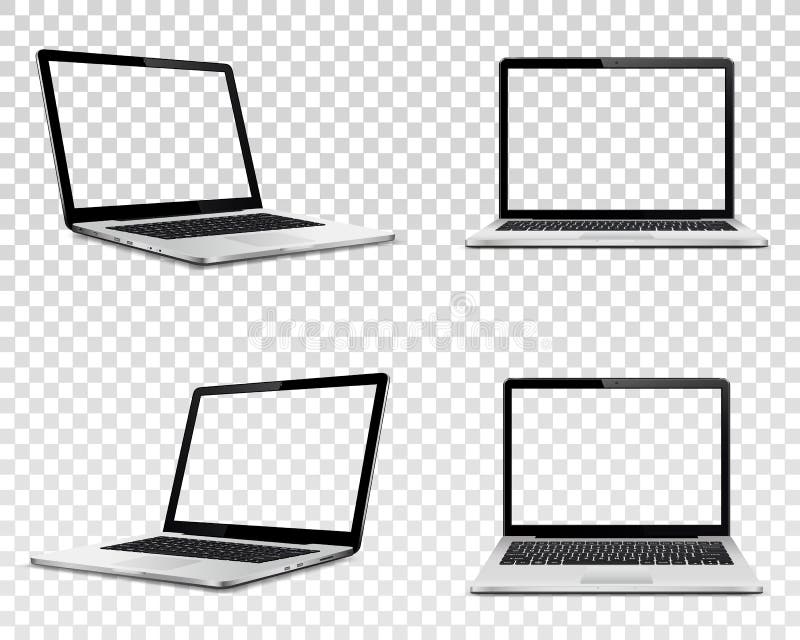 Set of Laptop with Transparent Screen. Perspective, Top and Front View ...