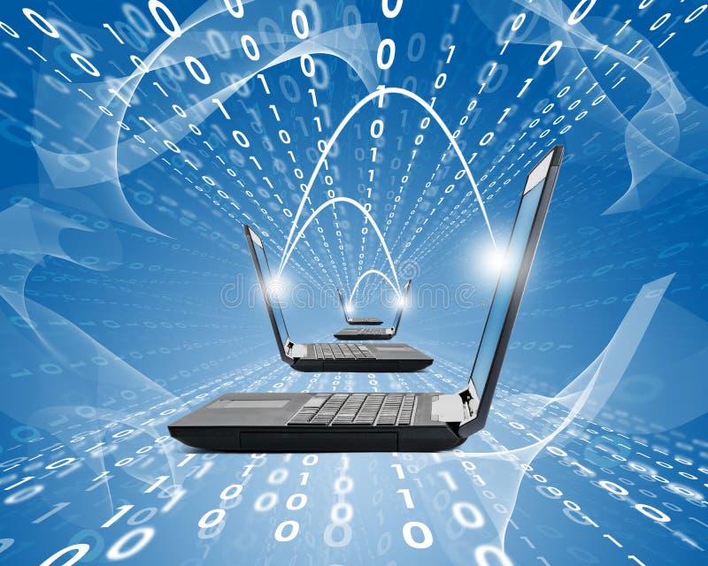 Set of laptops on blue stock illustration. Illustration of electronics ...