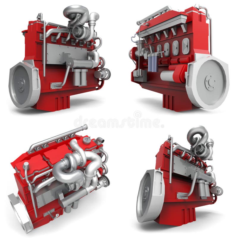 Set Large Diesel Engine Isolated on a White Background. 3d Illustration ...