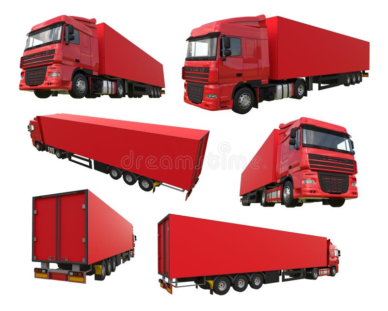 Set Large Red Truck with a Semitrailer. Template for Placing Graphics ...