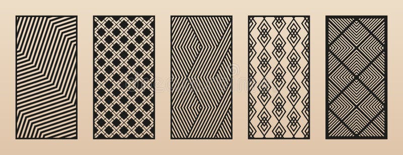 Set of Laser Cut Patterns. Modern Abstract Geometric Panels with Lines ...