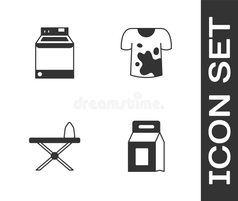 Set Laundry Detergent, Washer, Iron and Ironing Board and Dirty T-shirt ...