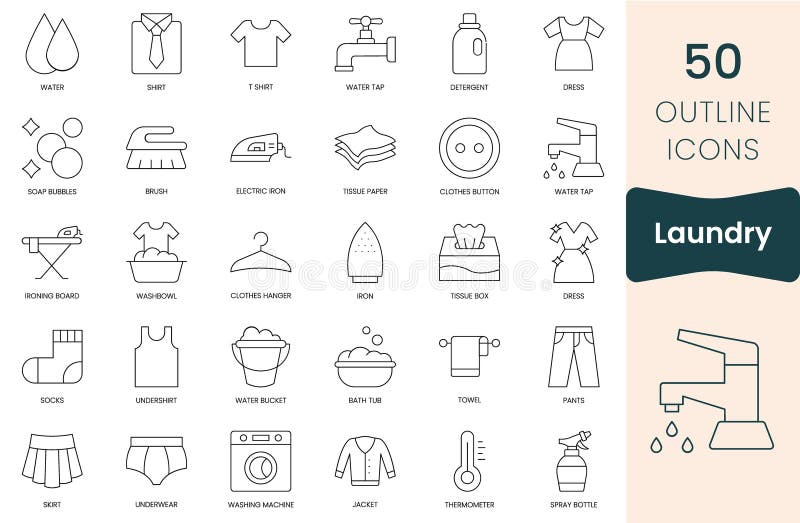Set of Laundry Icons. Thin Outline Icons Pack Stock Vector ...