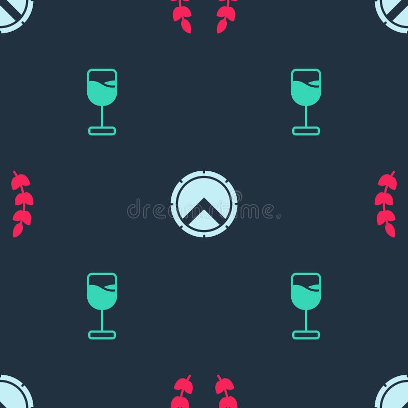 Set Laurel Wreath, Greek Shield and Wine Glass on Seamless Pattern ...