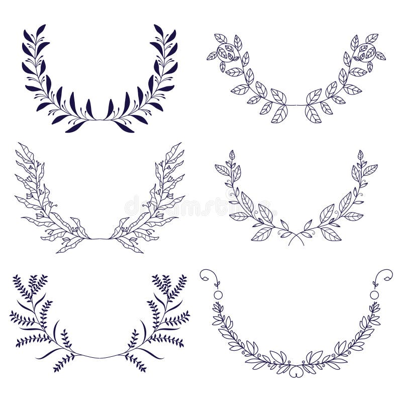 Set of Laurel Wreaths. Hand Drawn Vector Illustration. Stock Vector ...
