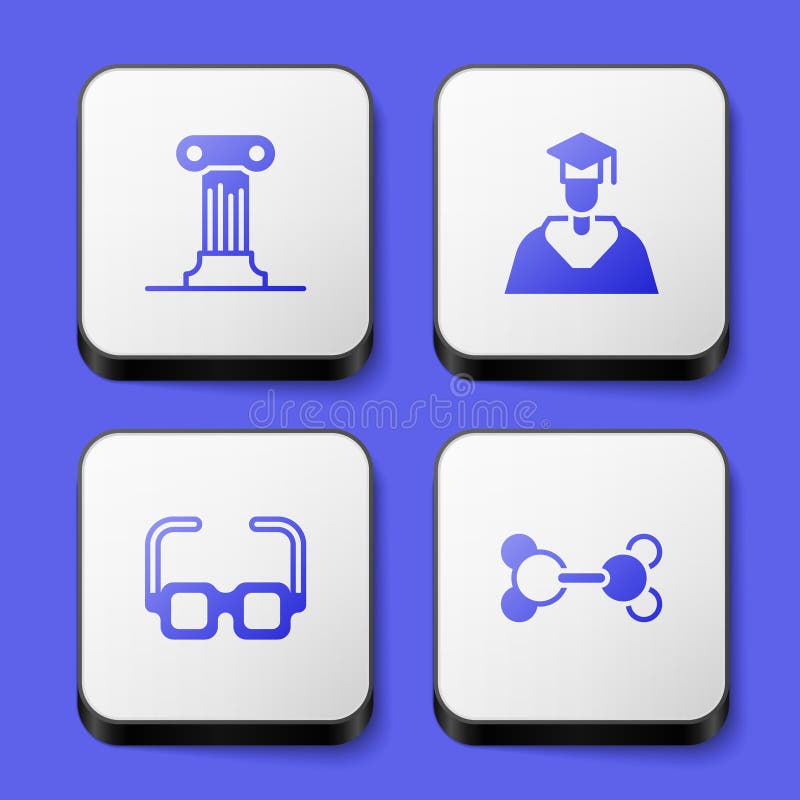 Set Law Pillar, Graduate and Graduation Cap, Glasses and Molecule Icon ...