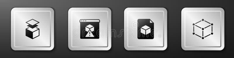 Set Layers, 3D Printer, Isometric Cube File and Icon. Silver Square ...