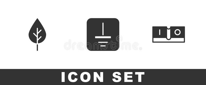 Set Leaf Eco Symbol, Electrical Ground and Light Switch Icon. Vector ...