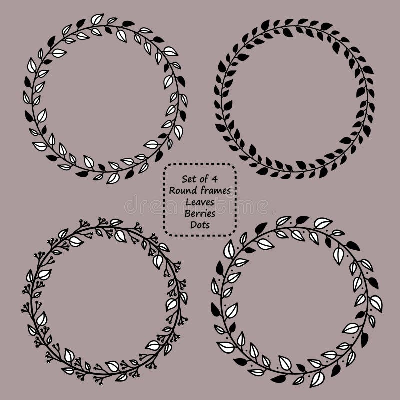 Set of 4 Leaf Frames in Black and White Stock Vector - Illustration of ...