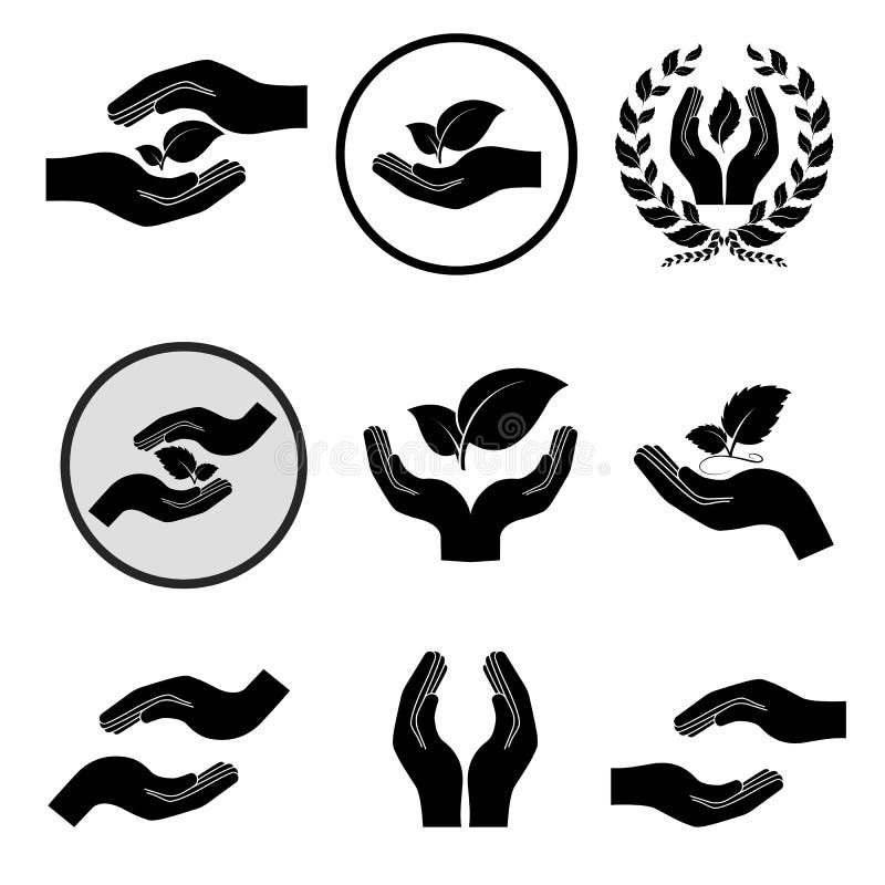 Leaf in hand icon stock vector. Illustration of protection - 96230682