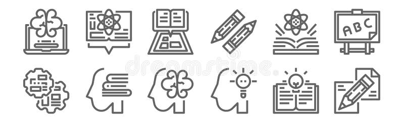 Set of 12 Learning Education Icons. Outline Thin Line Icons Such As ...