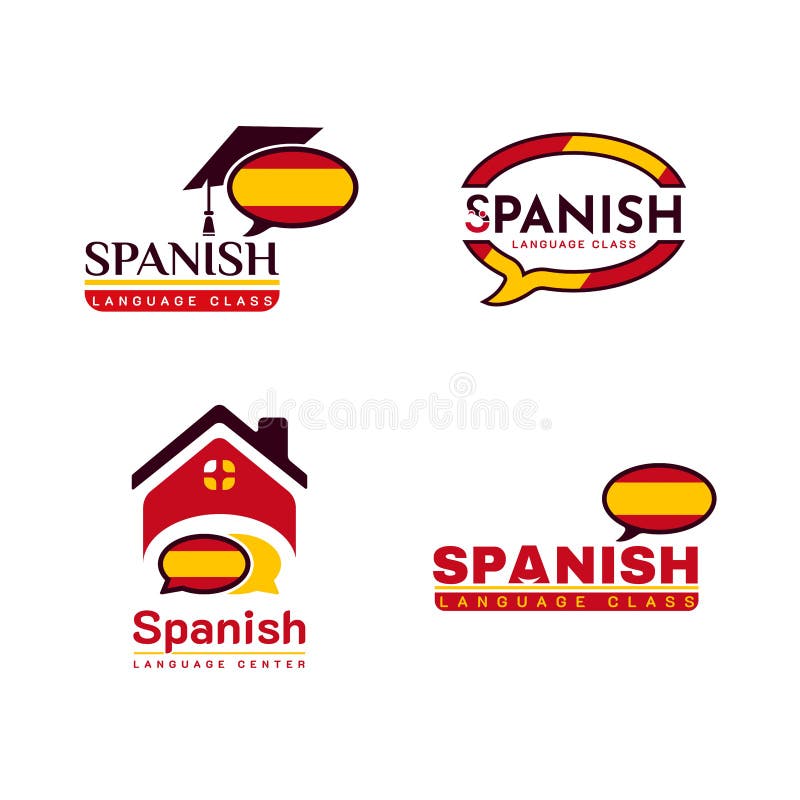 Set of Learning Spanish Language Class Logo. Language Exchange Program ...