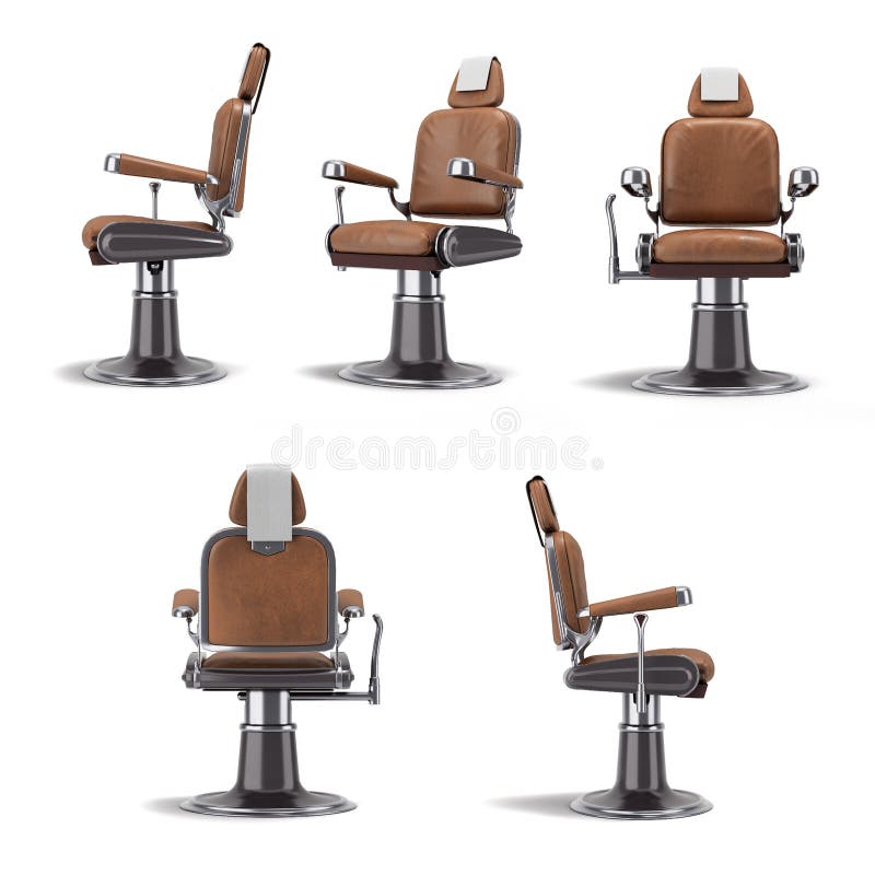 Set of Leather Barber Chair 3d Render on White Stock Illustration ...