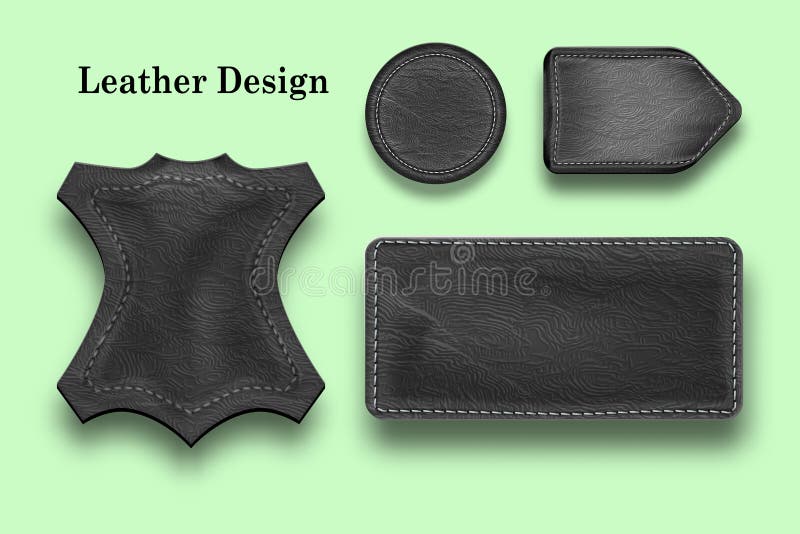 Set of Leather Labels Different Shape. Black Round and Rectangular ...