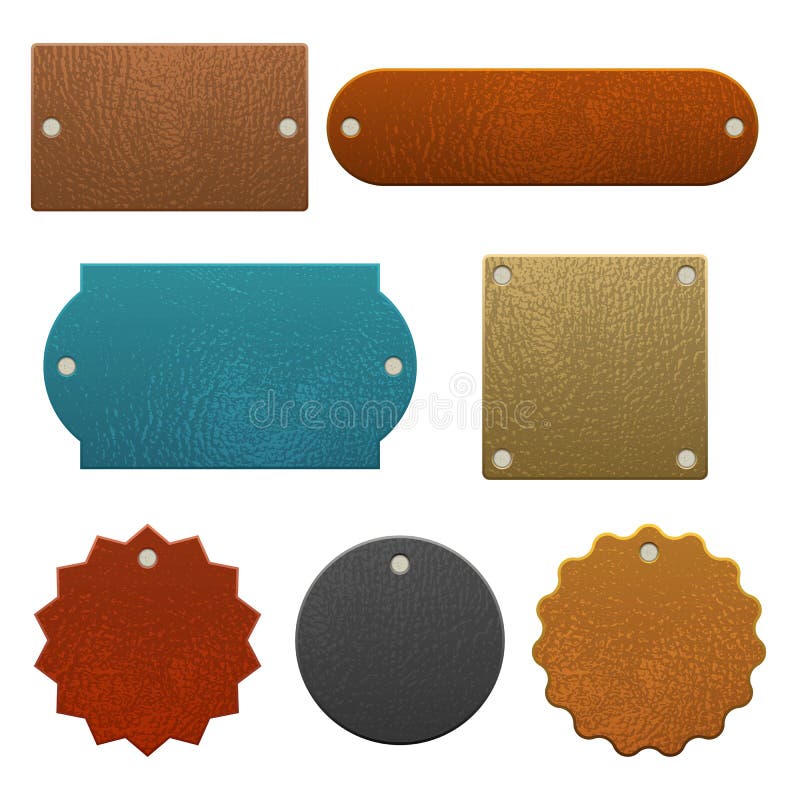 Set of Leather Labels Vector Illustration Isolated on White Background ...