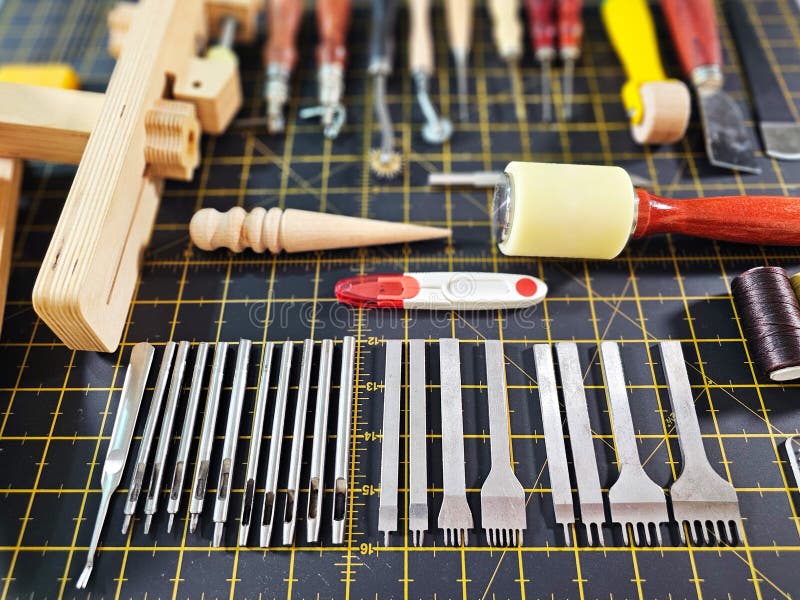 Leather Treatment Tool Kit. Leather Business. Close-up Working Tools ...