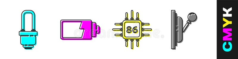 Set LED Light Bulb, Battery Charge Level Indicator, Processor with ...