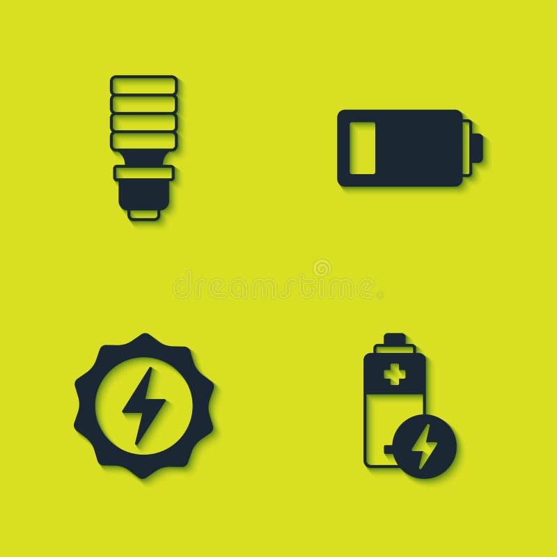 Set LED Light Bulb, Battery, Lightning Bolt and Icon. Vector Stock ...