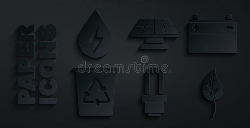 Set LED Light Bulb, Car Battery, Recycle Bin with Recycle, Leaf or ...