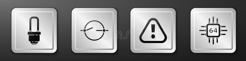 Set LED Light Bulb, Electric Circuit Scheme, Exclamation Mark in ...