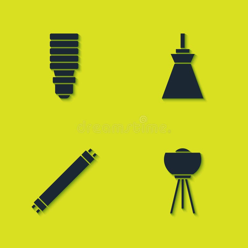 Set LED Light Bulb, Floor Lamp, Fluorescent and Lamp Hanging Icon ...