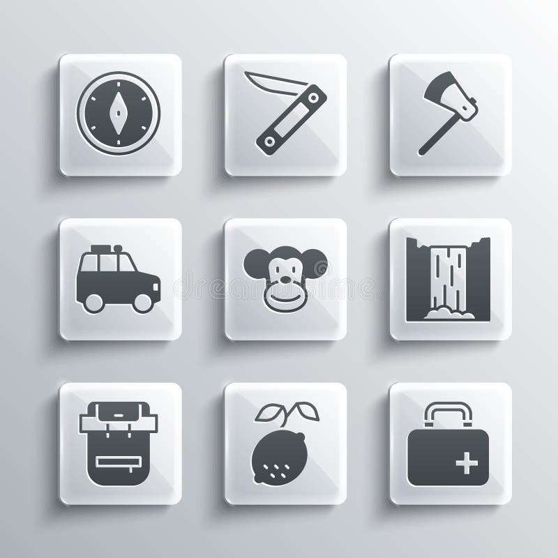 Set Lemon, First Aid Kit, Waterfall, Monkey, Hiking Backpack, Car ...