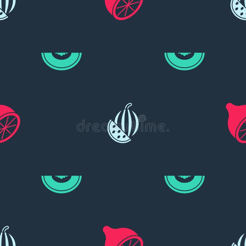 Set Lemon, Watermelon and Melon Fruit on Seamless Pattern. Vector Stock ...