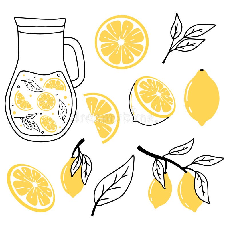 Set of Lemons in Doodle Style. Collection of Lemons on a Branch, a ...