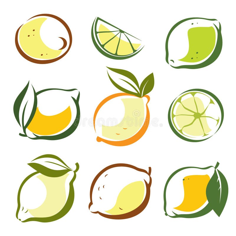Set of Lemons and Lime Vector Symbols Stock Vector - Illustration of ...
