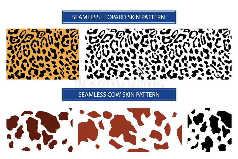 Set Leopard and Cow Pattern Print Texture Repeating. Stock Vector ...