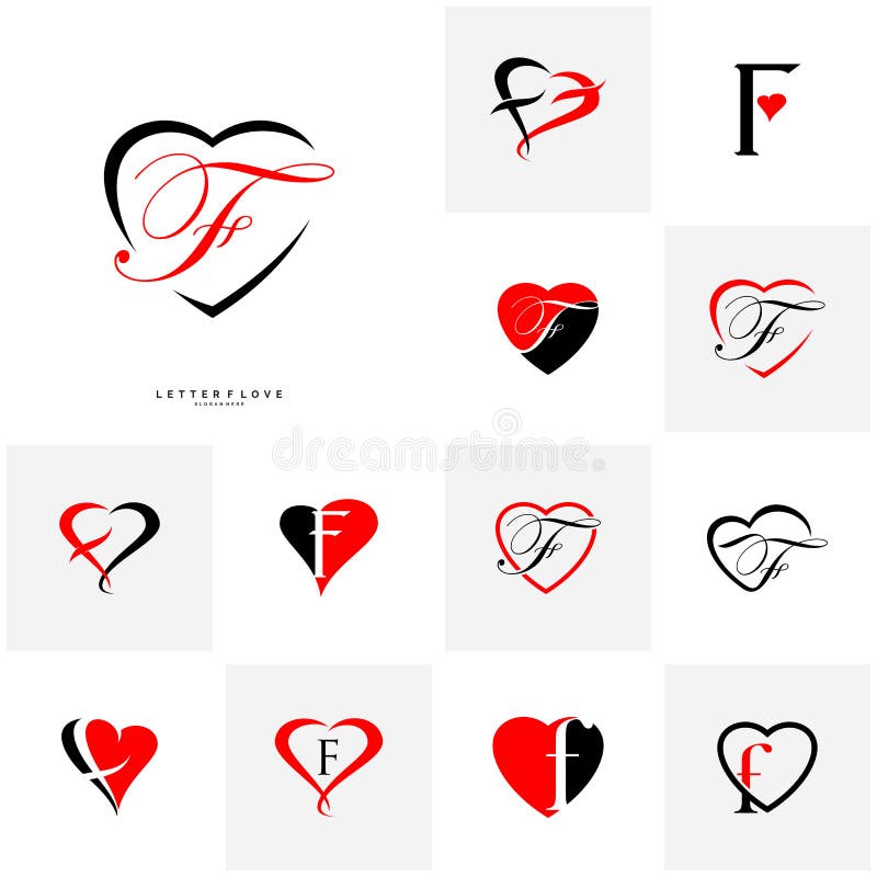 Set of Letter F Heart Logo Icon Design Template Elements. Initial F ...