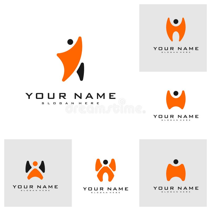 Set of Letter H with People Logo Design Template. Initial H Logo ...