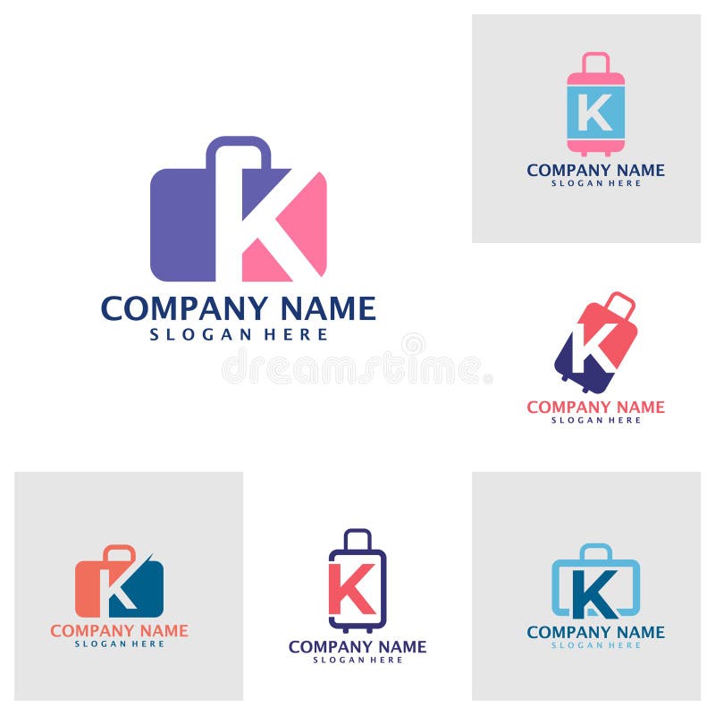 Set of Letter K with Suitcase Logo Design Vector. Initial K with ...