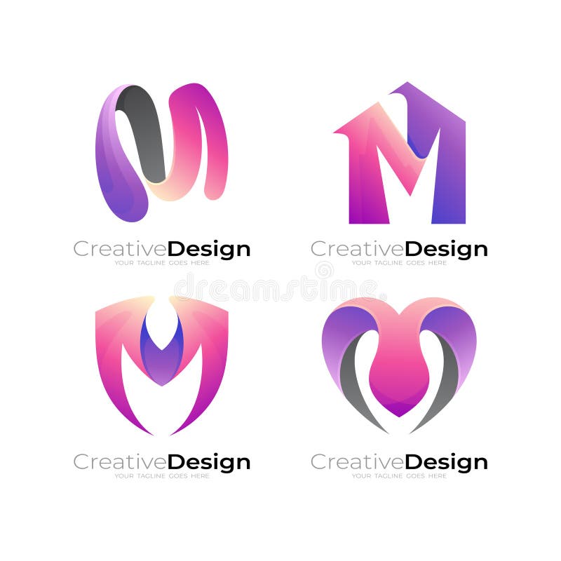 Set Letter M Logo Template, 3d Colorful Design, Stock Vector ...