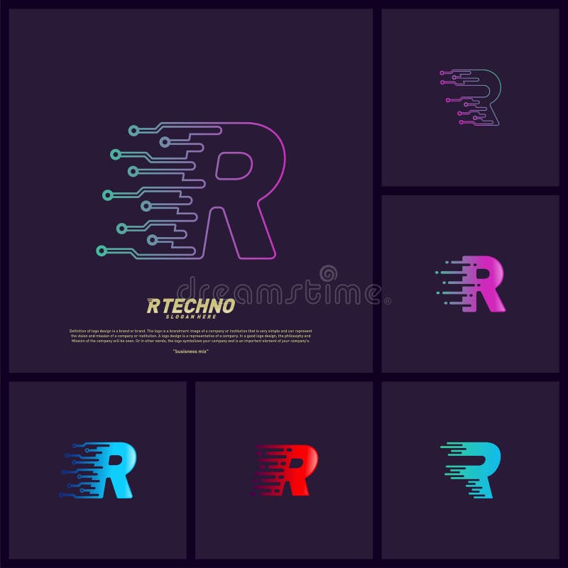 Set of Letter R Digital Logo Design Concept Vector. Initial R ...