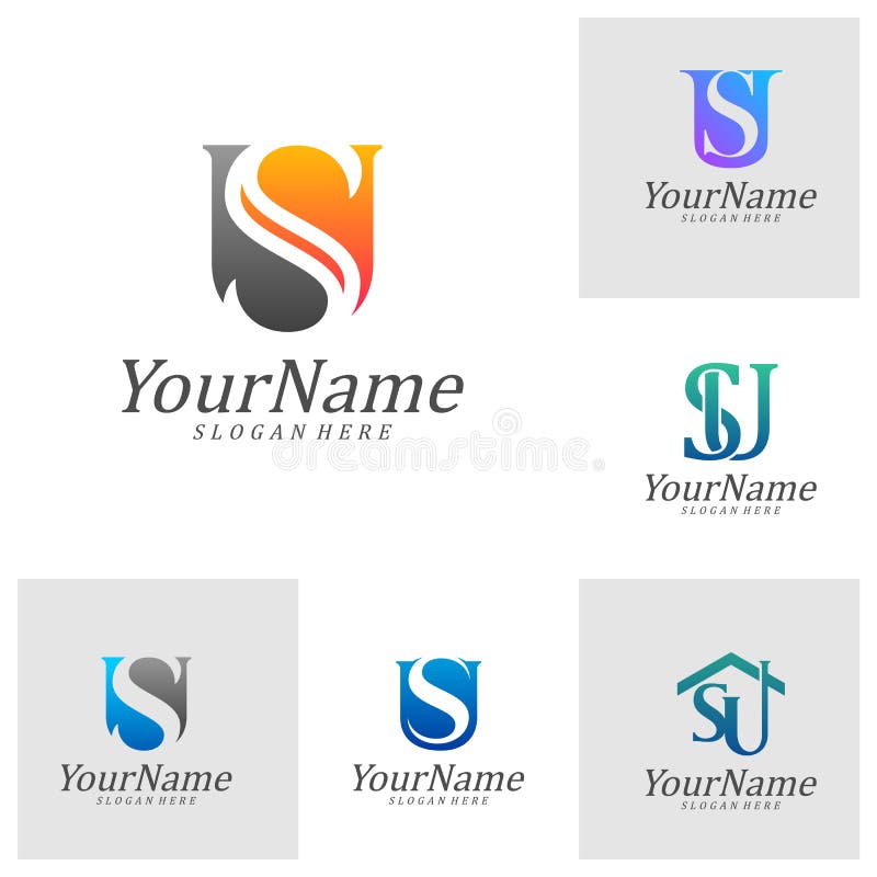 Set of Letter SU Logo Design Template. Initial SU Logo Concept Vector ...